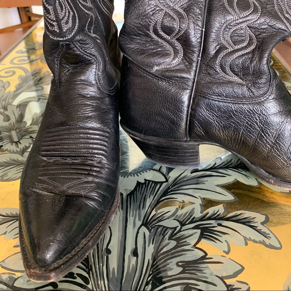 J Chisholm Black Leather Cowgirl Boots - Gem